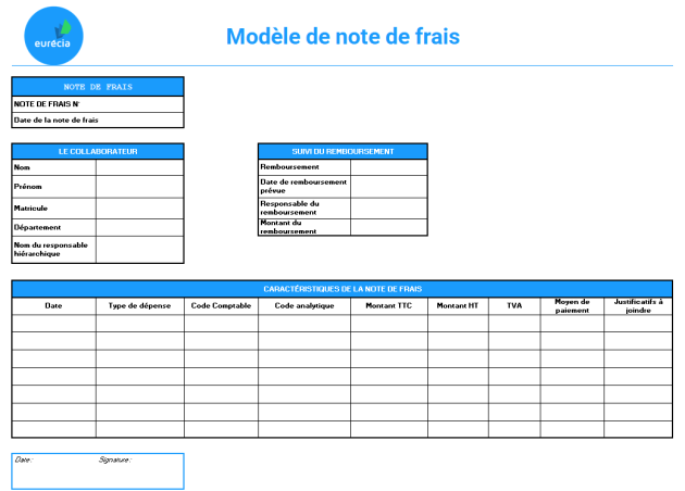 Modèle de note de frais gratuit [Excel & PDF] à télécharger | Eurécia